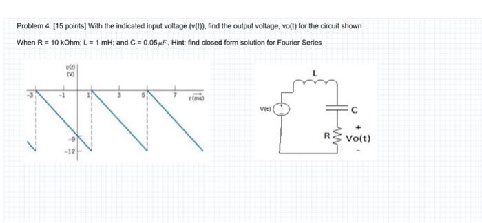 Solved Problem 4. [15 points] With the indicated input | Chegg.com