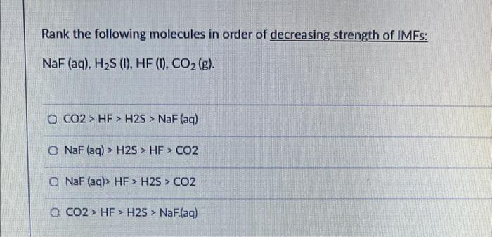 Solved Rank the following molecules in order of decreasing | Chegg.com