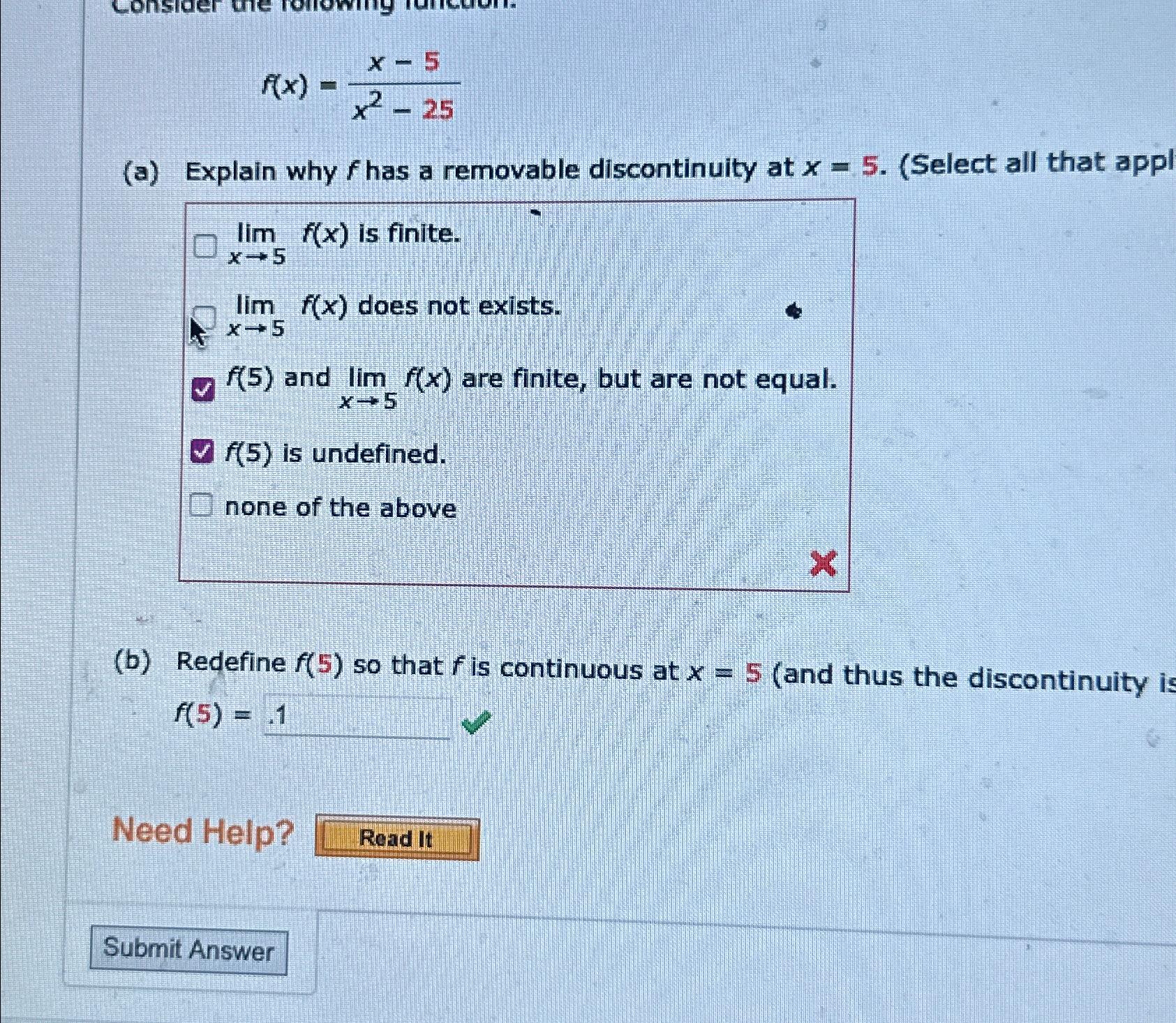 Solved f(x)=x-5x2-25(a) ﻿Explain why f ﻿has a removable | Chegg.com