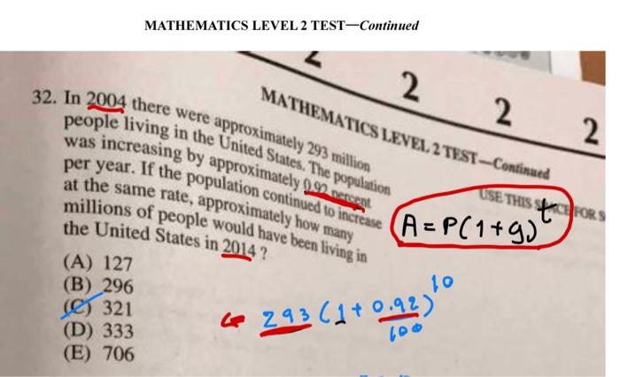 Solved MATHEMATICS LEVEL 2 TEST-Continued MATHEMATICS LEVEL. | Chegg.com