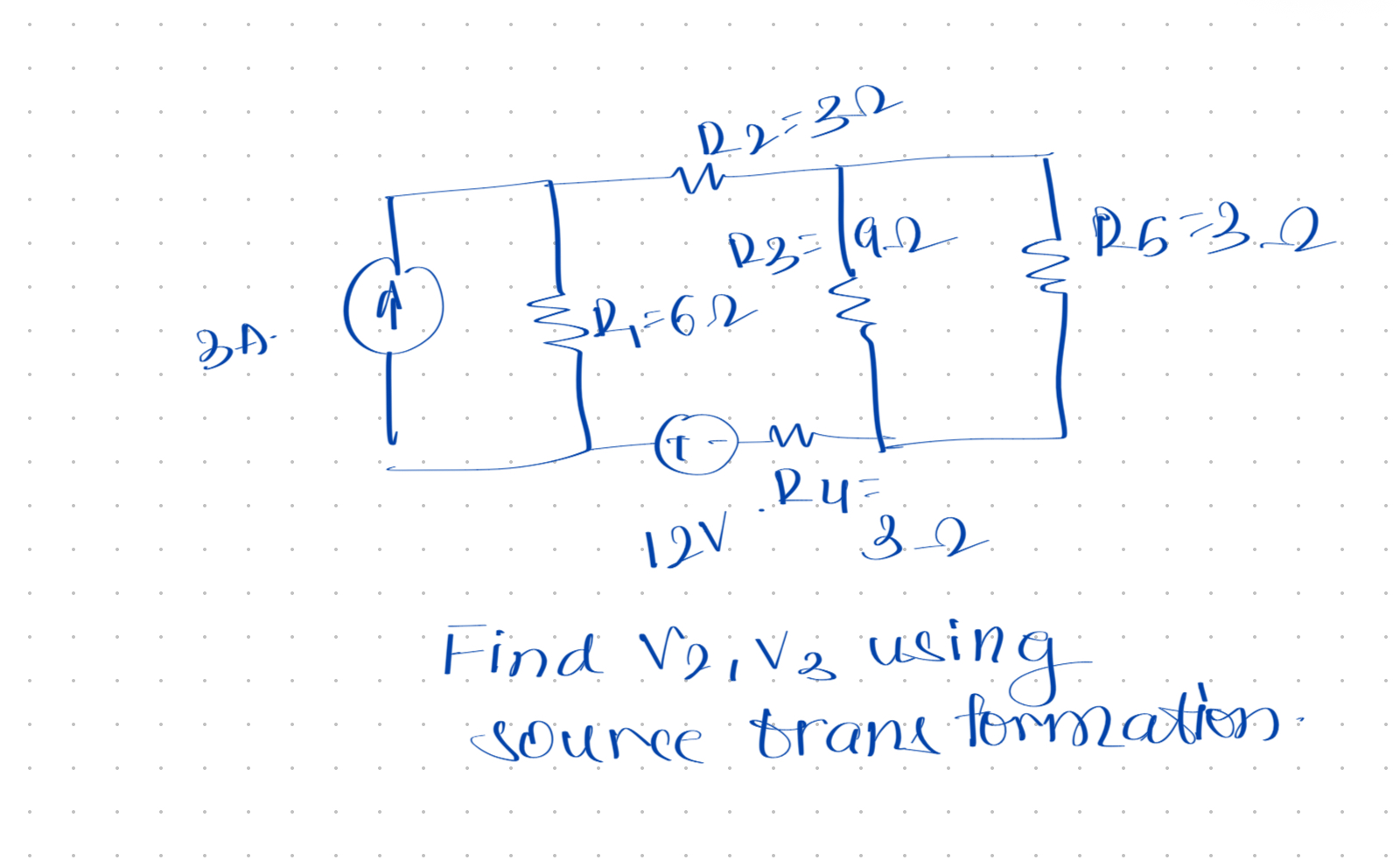 Solved Solve for V2 ﻿and V3 ﻿using source transformationFind | Chegg.com