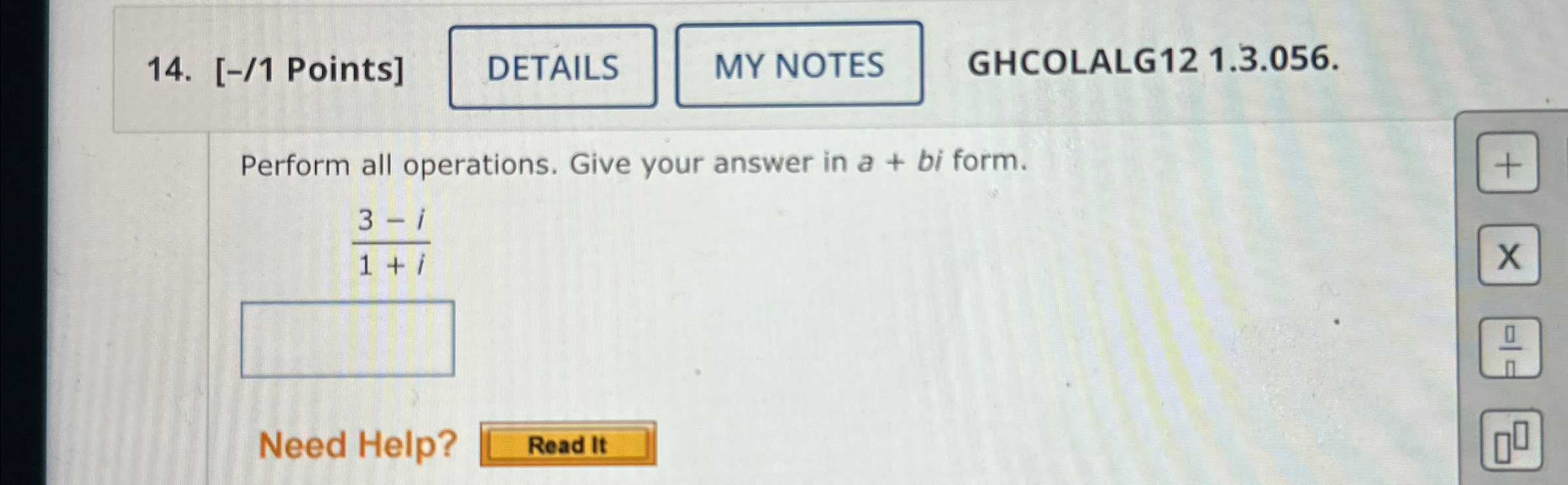 Solved [-/1 ﻿Points]GHCOLALG12 1.3.056.Perform all | Chegg.com