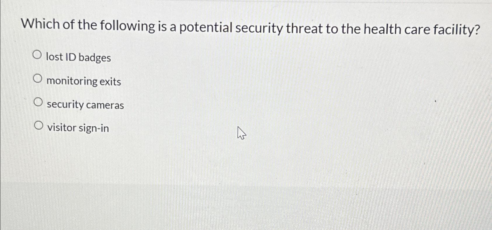 Solved Which of the following is a potential security threat | Chegg.com