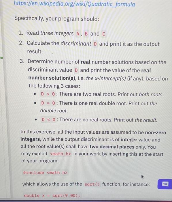 Solved Find the discriminant and real number root(s) of a | Chegg.com