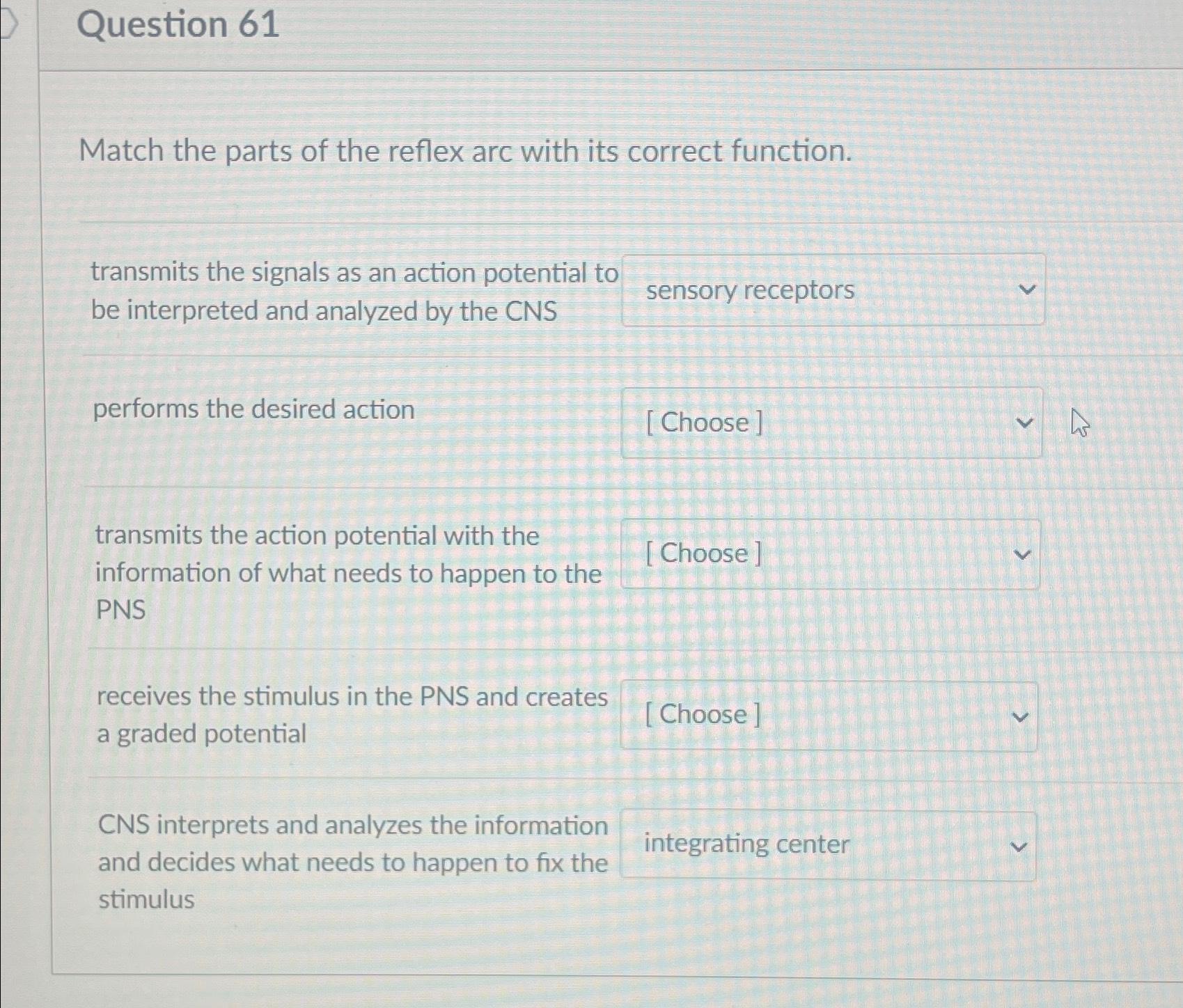 Solved Question 61Match the parts of the reflex arc with its | Chegg.com