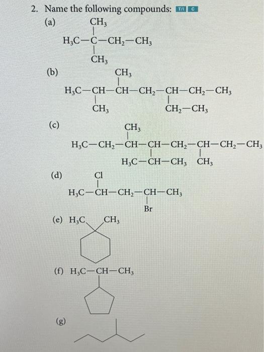 Solved 2. Name the following compounds: (a) (b (c) (d) (e) | Chegg.com