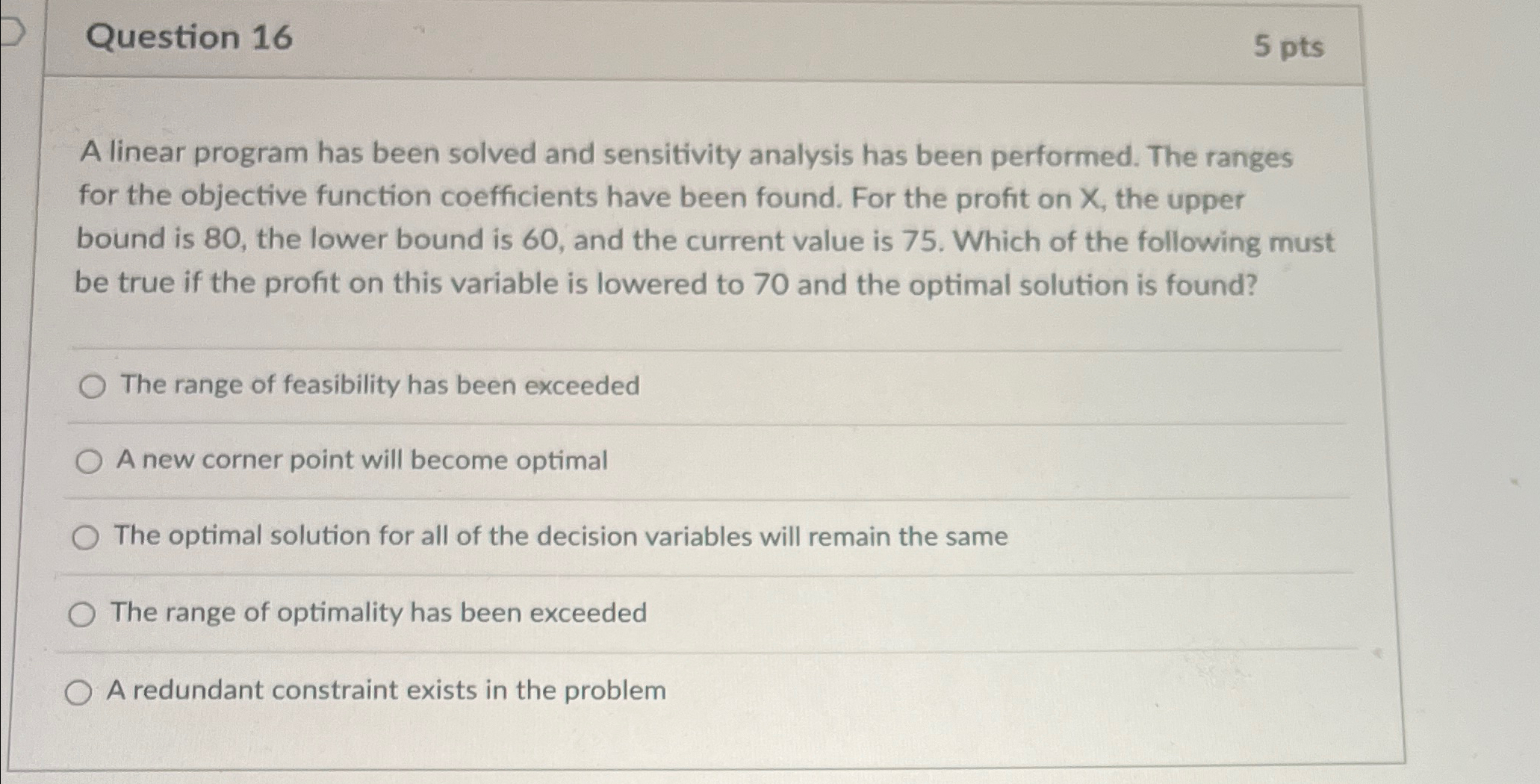 Solved Question 165 ﻿ptsA linear program has been solved and | Chegg.com