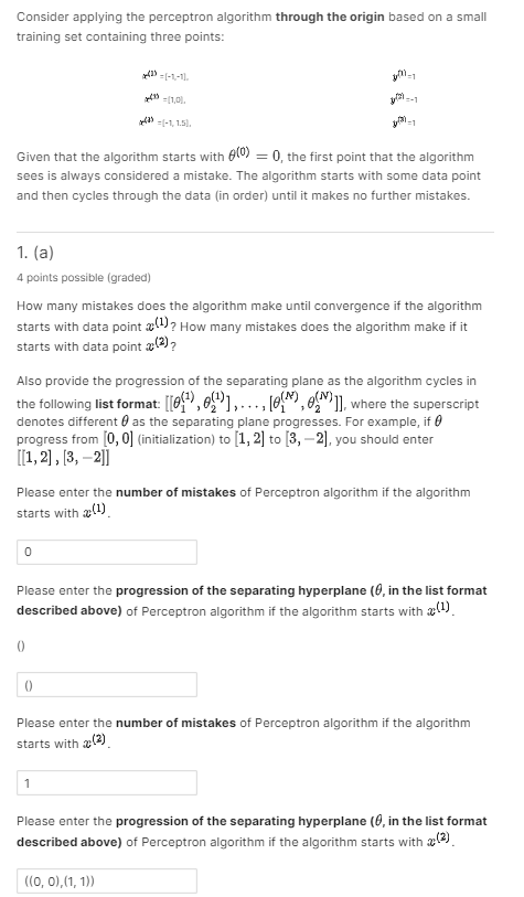 Solved Consider applying the perceptron algorithm through | Chegg.com Solved Consider applying the perceptron algorithm through | Chegg.com
