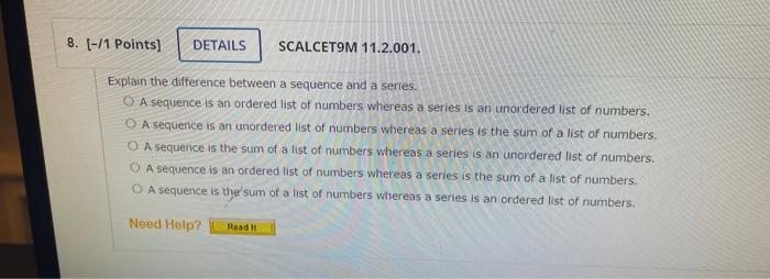 Solved Explain the difference between a sequence and a | Chegg.com