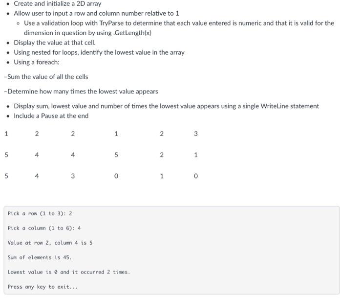 Solved Create and initialize a 2D array • Allow user to | Chegg.com