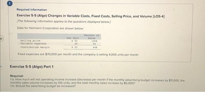 Solved Required information Exercise 5-5 (Algo) Changes in | Chegg.com