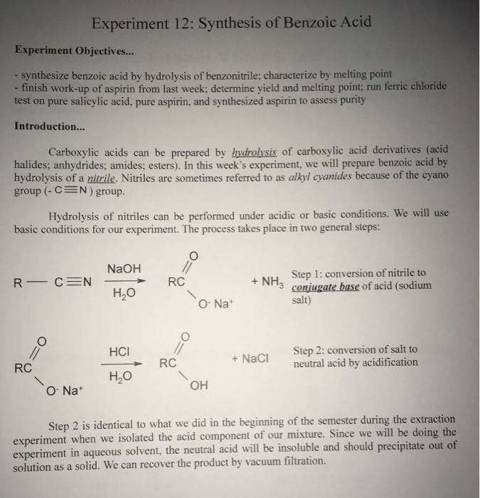 Solved Experiment 12: Synthesis of Benzoic Acid pre-lab (4 | Chegg.com