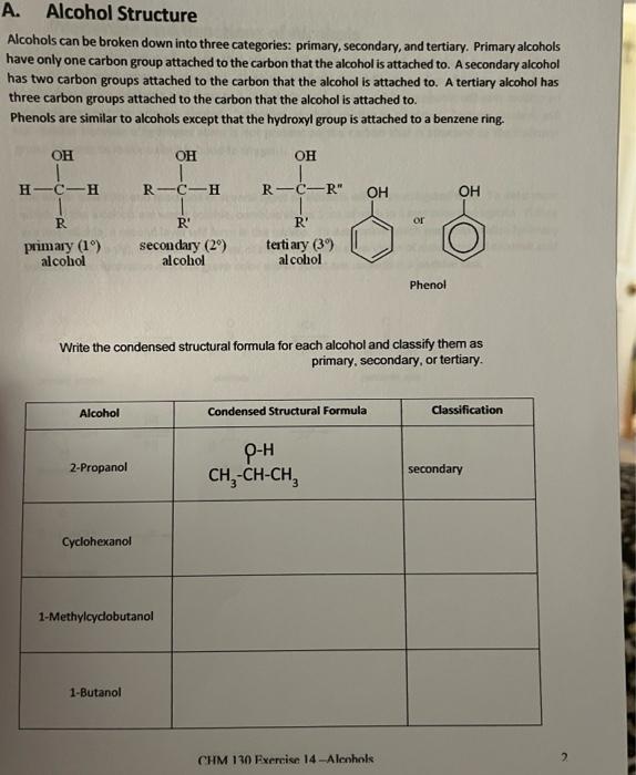 Solved Exercise 14 Alcohols Prelab Questions 1. Draw the | Chegg.com