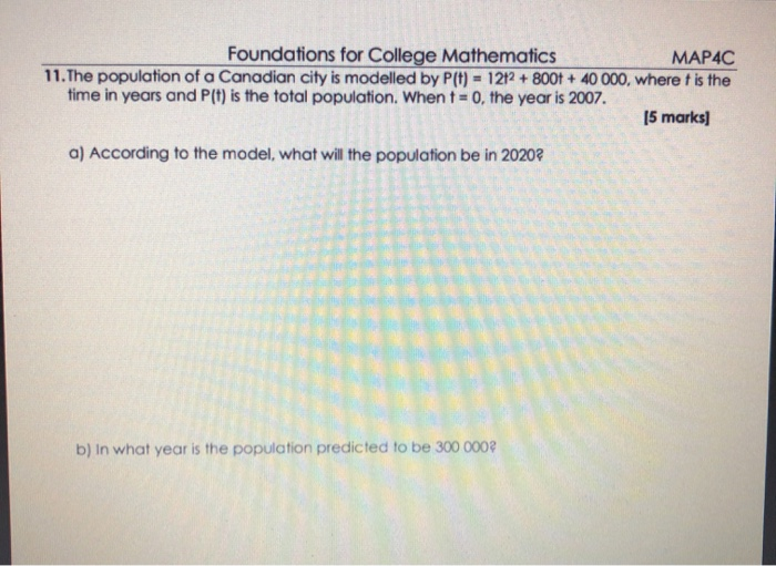Solved Foundations for College Mathematics MAP4C 11. The | Chegg.com