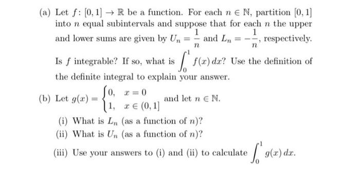 Solved (a) Let f:[0,1]→R be a function. For each n∈N, | Chegg.com