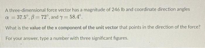 Solved A three-dimensional force vector has a magnitude of | Chegg.com