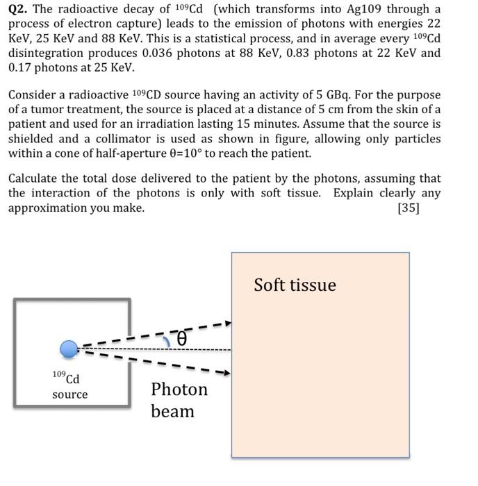 Solved Q2. The radioactive decay of 109Cd (which transforms | Chegg.com