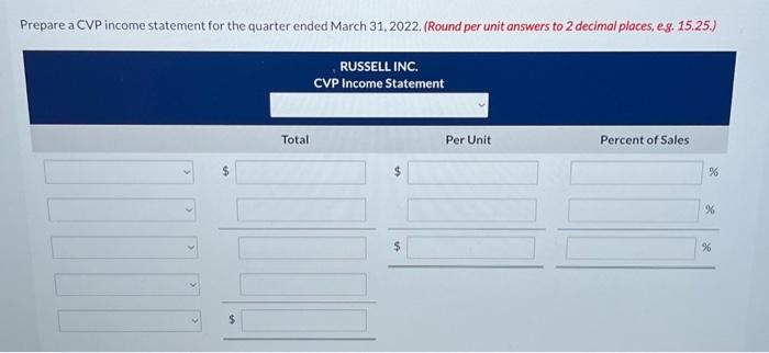 Solved Russell Inc. had sales of $2,200,000 for the first | Chegg.com