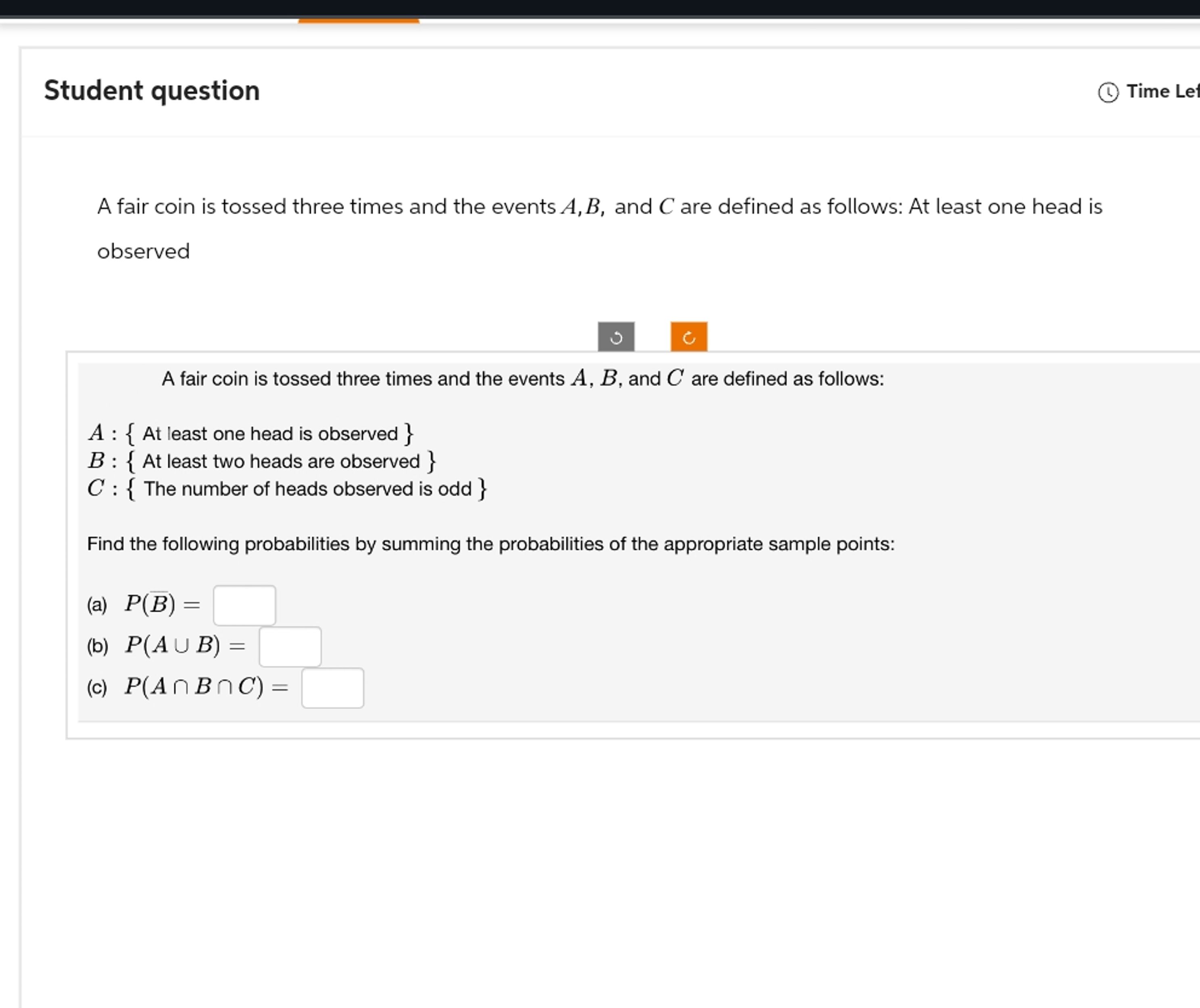 Solved fair coin is tossed three times and the events A, ﻿B, | Chegg.com