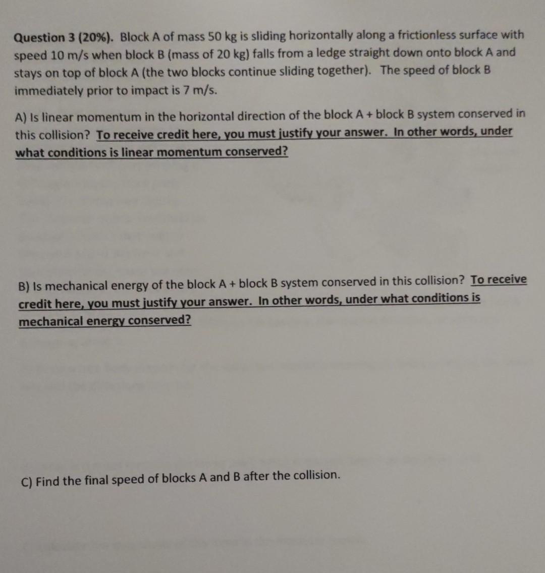 Solved Question 3 (20\%). Block A of mass 50 kg is sliding | Chegg.com