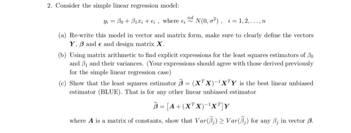 Solved 2. Consider the simple linear regression model: iid | Chegg.com