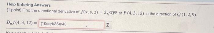 Solved Help Entering Answers (1 point) Find the directional | Chegg.com