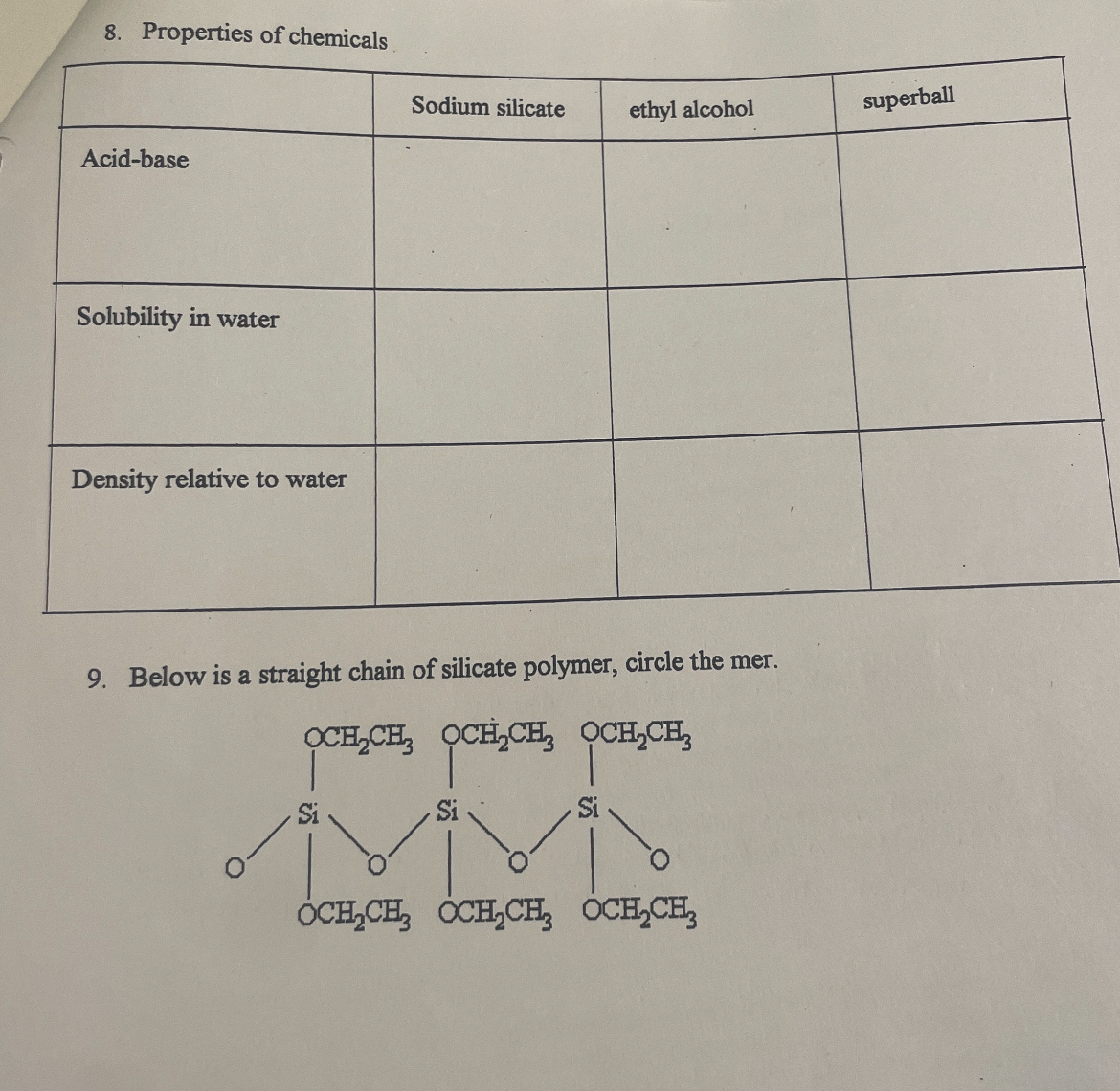 Solved Properties of chemicals\table[[,Sodium silicate,ethyl | Chegg.com