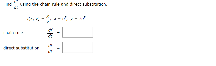 Solved Find df/dt using the chain rule and direct | Chegg.com
