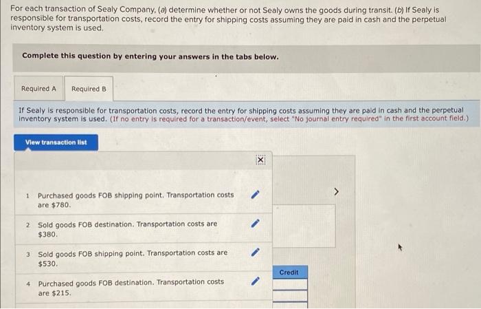 Solved For each transaction of Sealy Company. (a) determine | Chegg.com