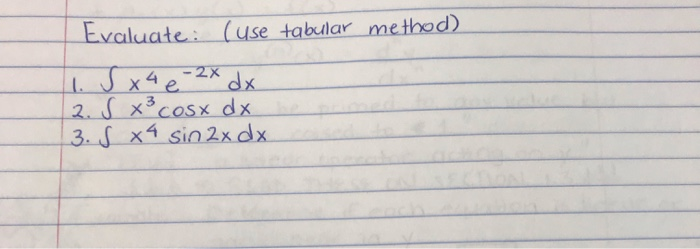Solved Evaluate : (use tabular method) 1. Sx4 e 2x dx 2.5 x | Chegg.com