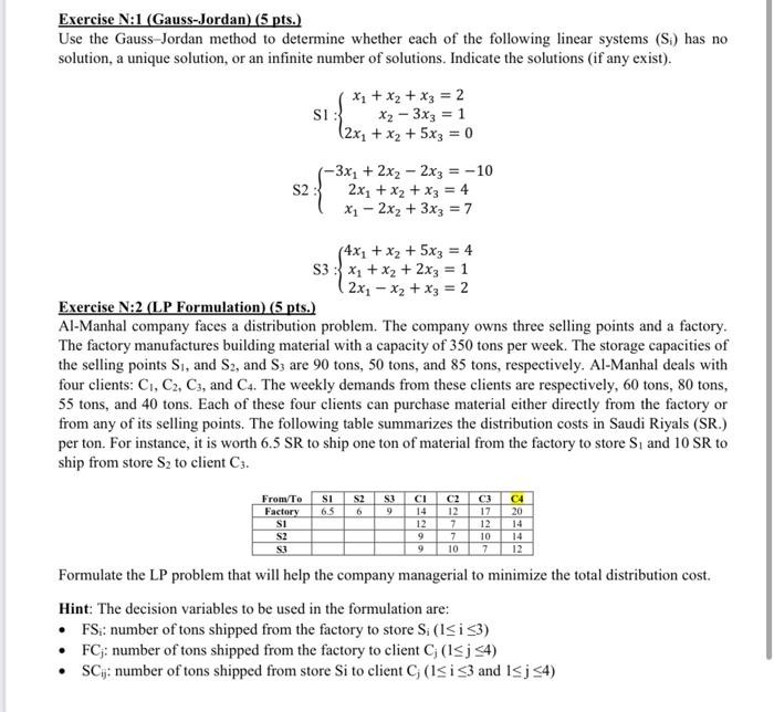 Solved Exercise N: 1 (Gauss-Jordan) (5 pts.) Use the | Chegg.com Solved Exercise N: 1 (Gauss-Jordan) (5 pts.) Use the | Chegg.com