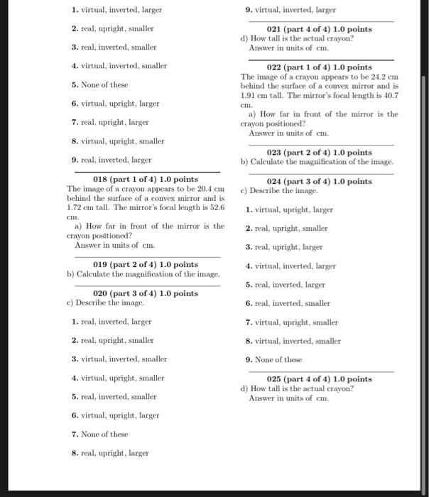 Solved 1. virtual, inverted, larger 9. virtual, inverted, | Chegg.com