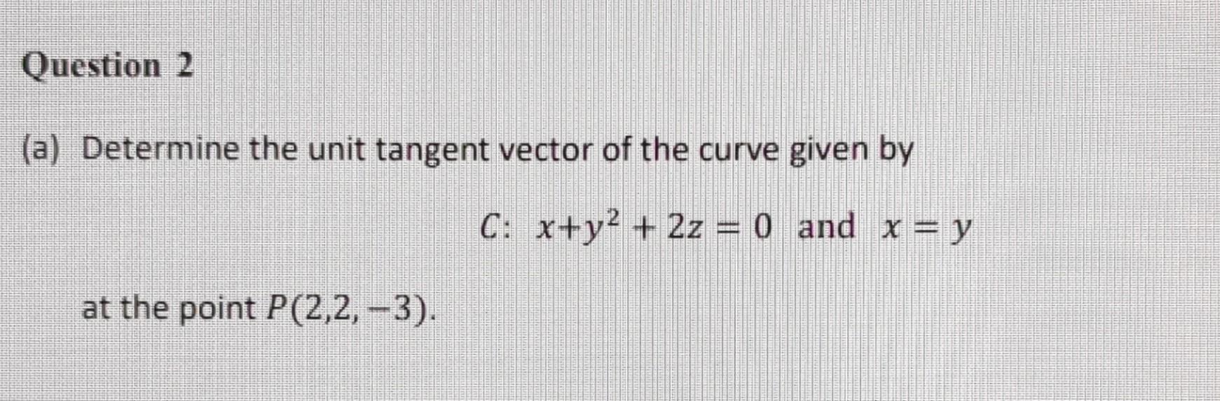 Solved (a) Determine the unit tangent vector of the curve | Chegg.com