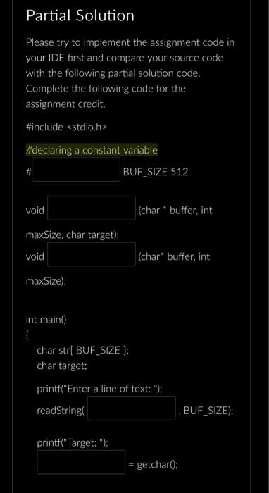 Solved Partial Solution Please try to implement the | Chegg.com