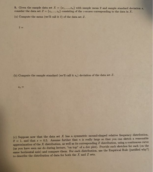 Solved 5. Given the sample data set X = {21, ...., #n) with | Chegg.com