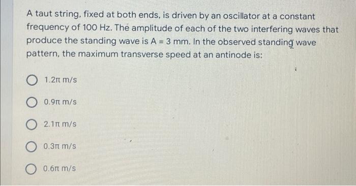 Solved A taut string, fixed at both ends, is driven by an | Chegg.com