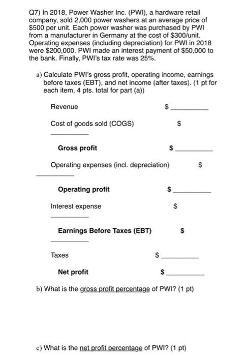 Solved Q7) In 2018, Power Washer Inc. (PWI), a hardware | Chegg.com