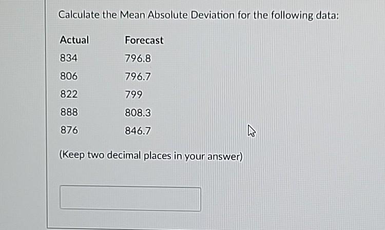 Solved Calculate the Mean Absolute Deviation for the | Chegg.com