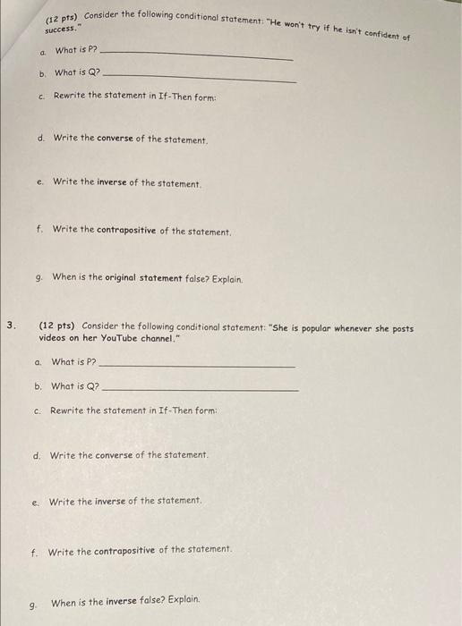 Solved 12 Pts Consider The Following Conditional