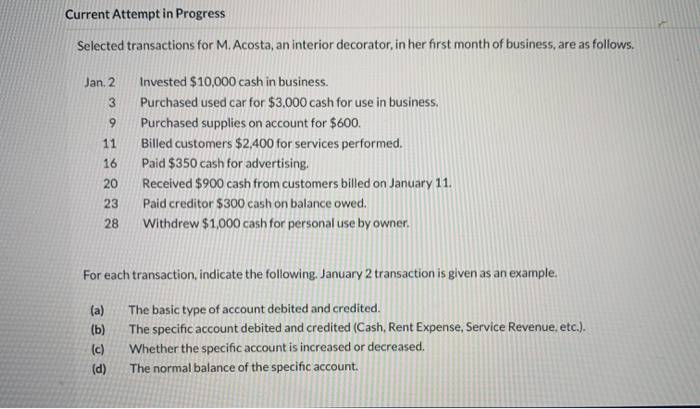 Solved Current Attempt in Progress Selected transactions for | Chegg.com