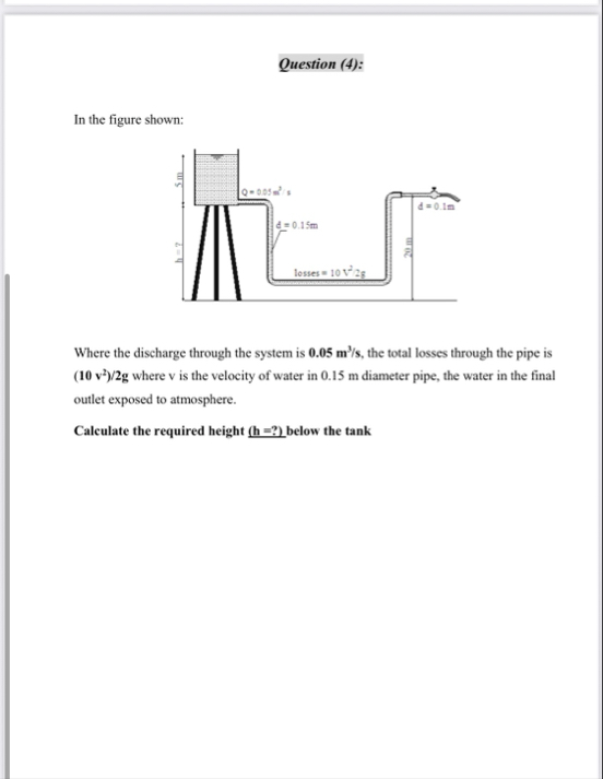 Solved Question (4):In the figure shown:Where the discharge | Chegg.com