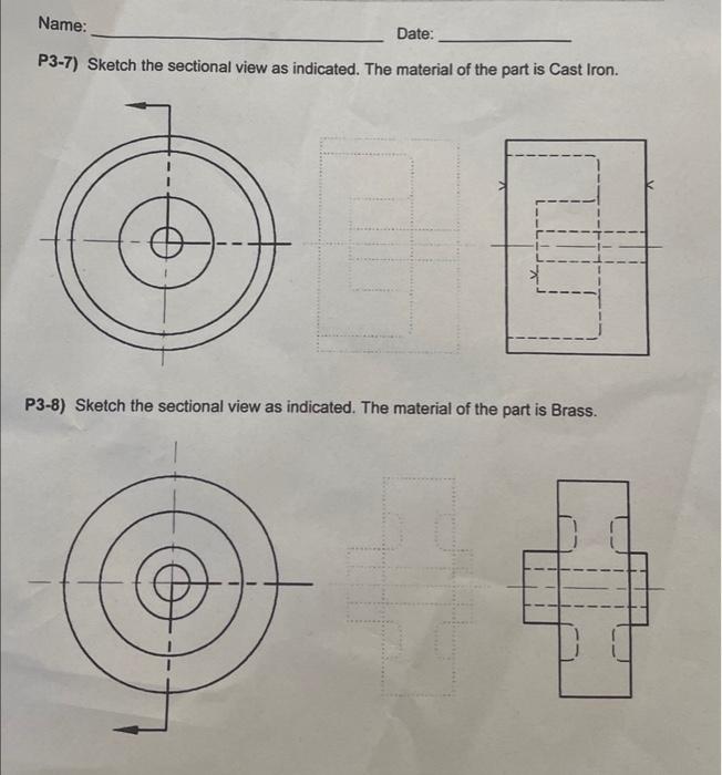 Solved P3-7) Sketch the sectional view as indicated. The | Chegg.com