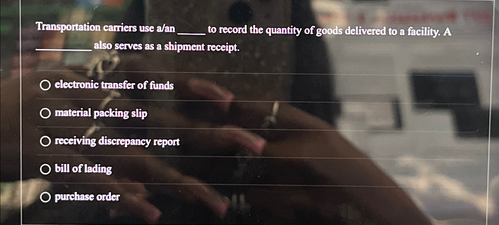 Solved Transportation carriers use a/an to record the | Chegg.com