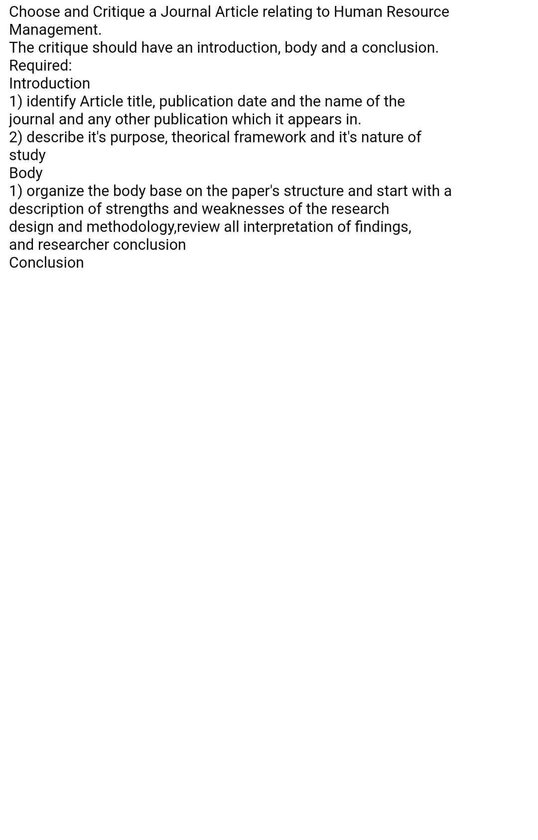 Choose and Critique a Journal Article relating to | Chegg.com