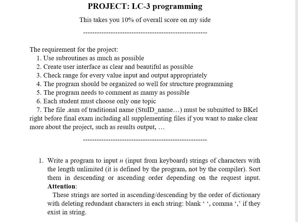 Solved PROJECT: LC-3 programming This takes you 10% of | Chegg.com