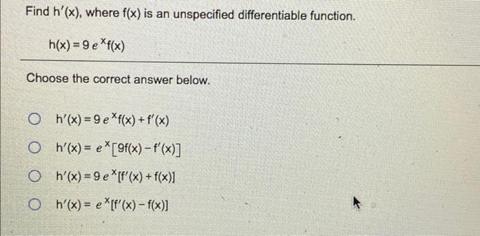 Solved Find h'(x), where f(x) is an unspecified | Chegg.com