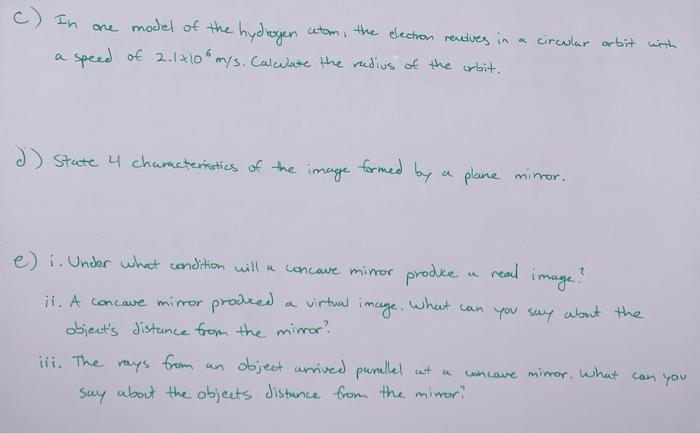 Solved One Model Of The Hydrogen Atom The Election Revives