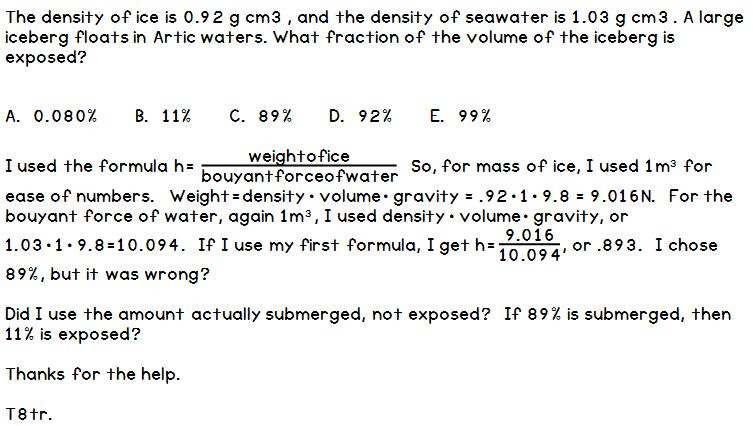 Solved The density of ice is 0.9 2 g cm3 , and the density | Chegg.com