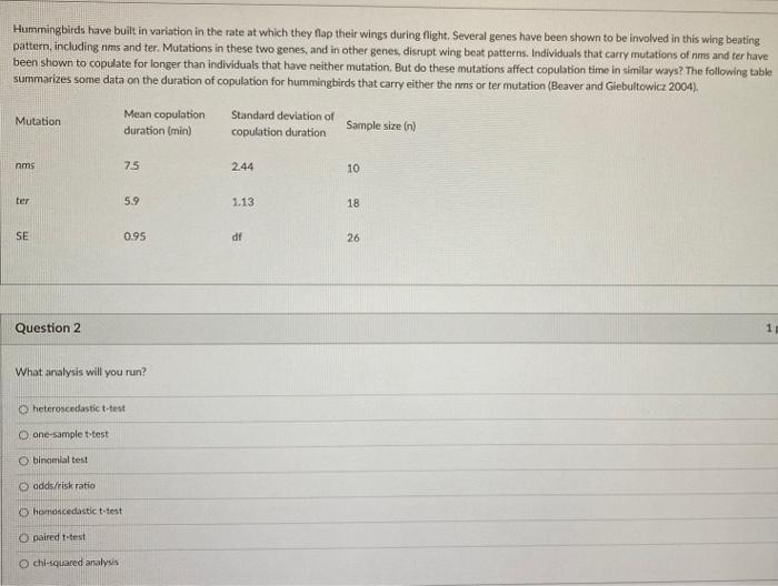 Solved Hummingbirds have built in variation in the rate at | Chegg.com