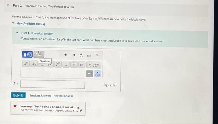 Part G - Example: Finding Two Forces (Part II) For | Chegg.com